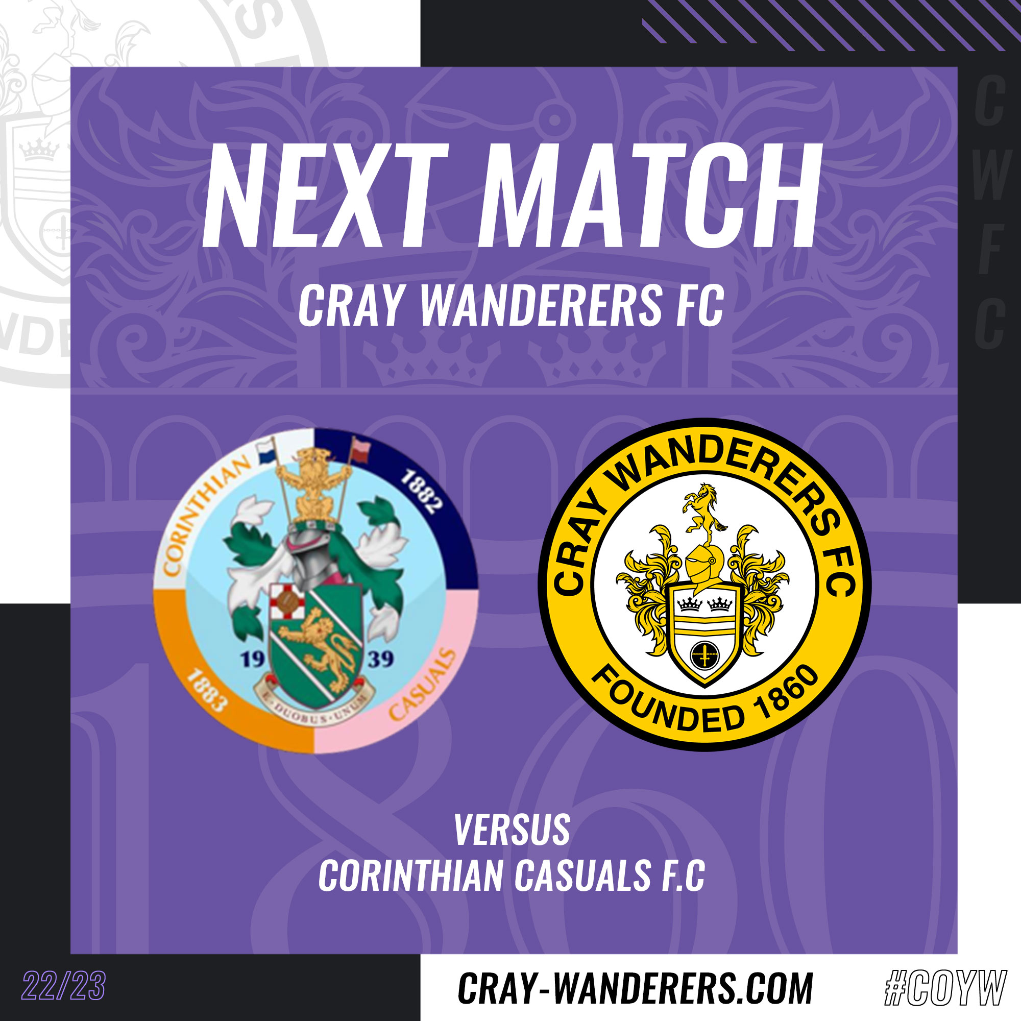 Corinthian Casuals vs Cray Wanderers - Isthmian Premier, Wednesday 5th October, 7.45 pm (at Met ...