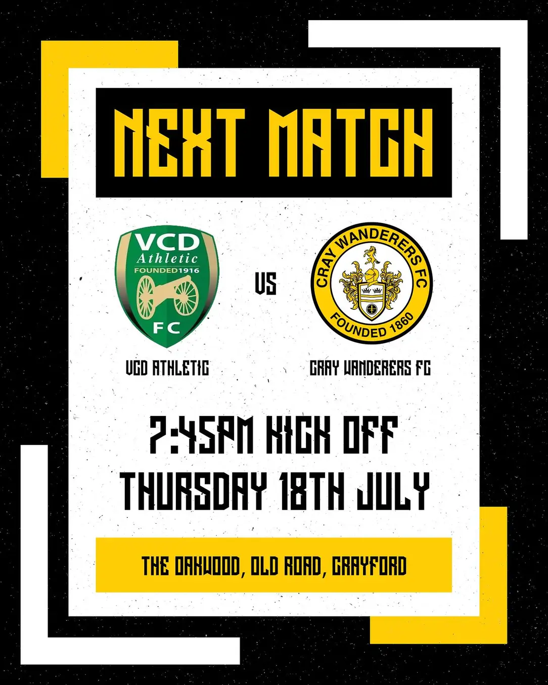 VCD Athletic vs Cray Wanderers XI - Pre-Season Friendly - Thursday 18th ...