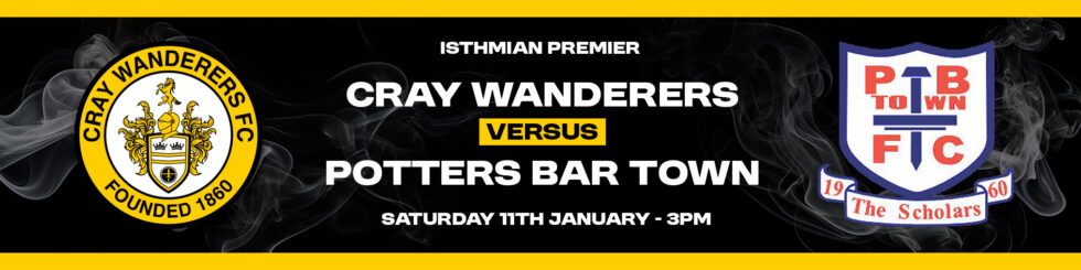 Cray Wanderers vs Potters Bar Town - Isthmian Premier - Saturday 11th January, 3 pm - Match ...